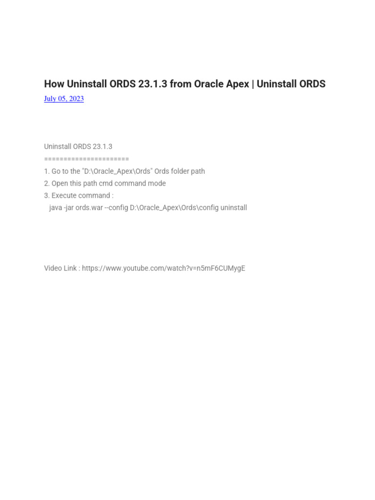 Uninstall ORDS 23.1.3 From Oracle Apex | PDF | Computers