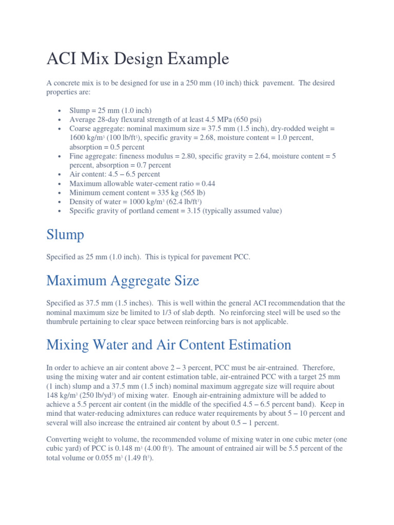 ACI Mix Design Example | PDF