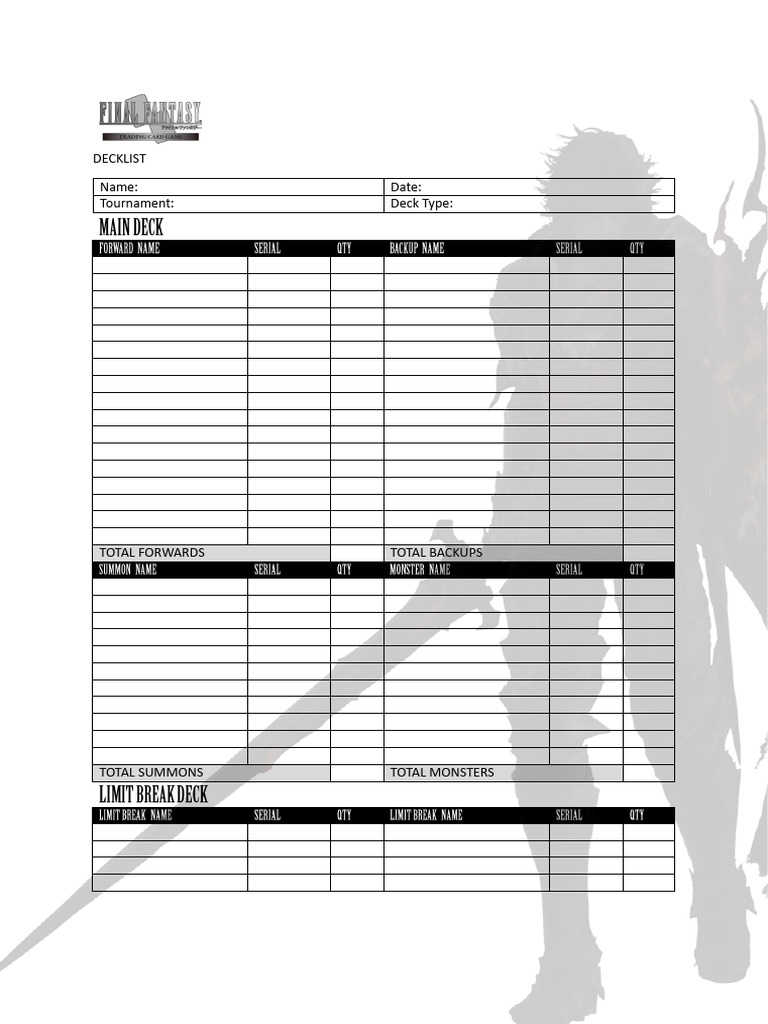 FFTCG Decklist W.LimitBreak | PDF
