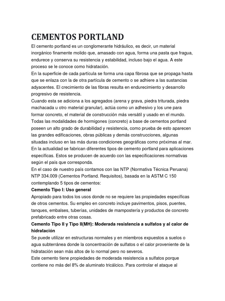 Tipos de Cementos | PDF