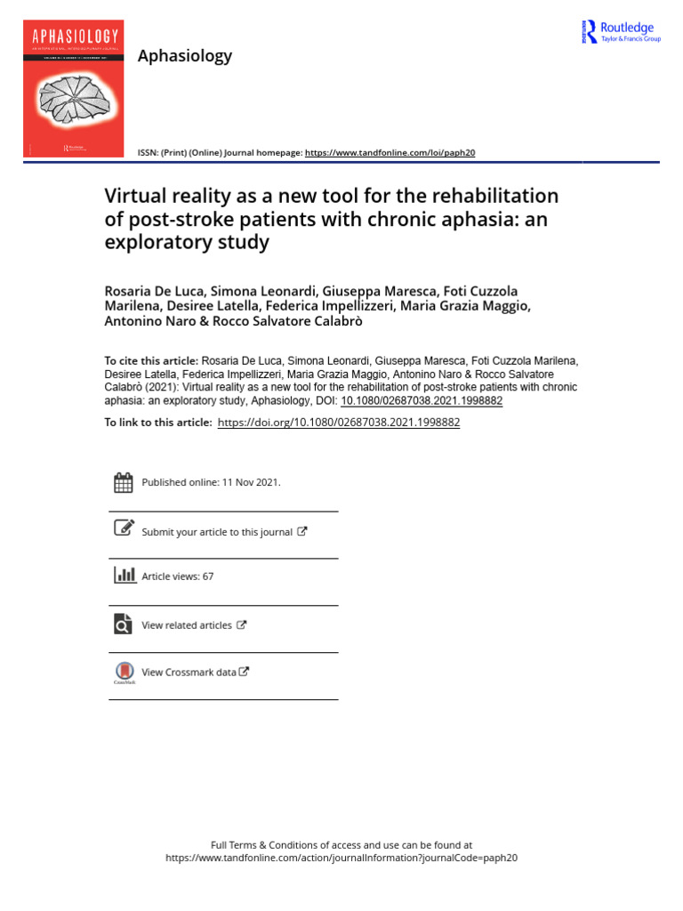 Virtual Reality As A New Tool For The Rehabilitation of Post Stroke Patients With Chronic ...