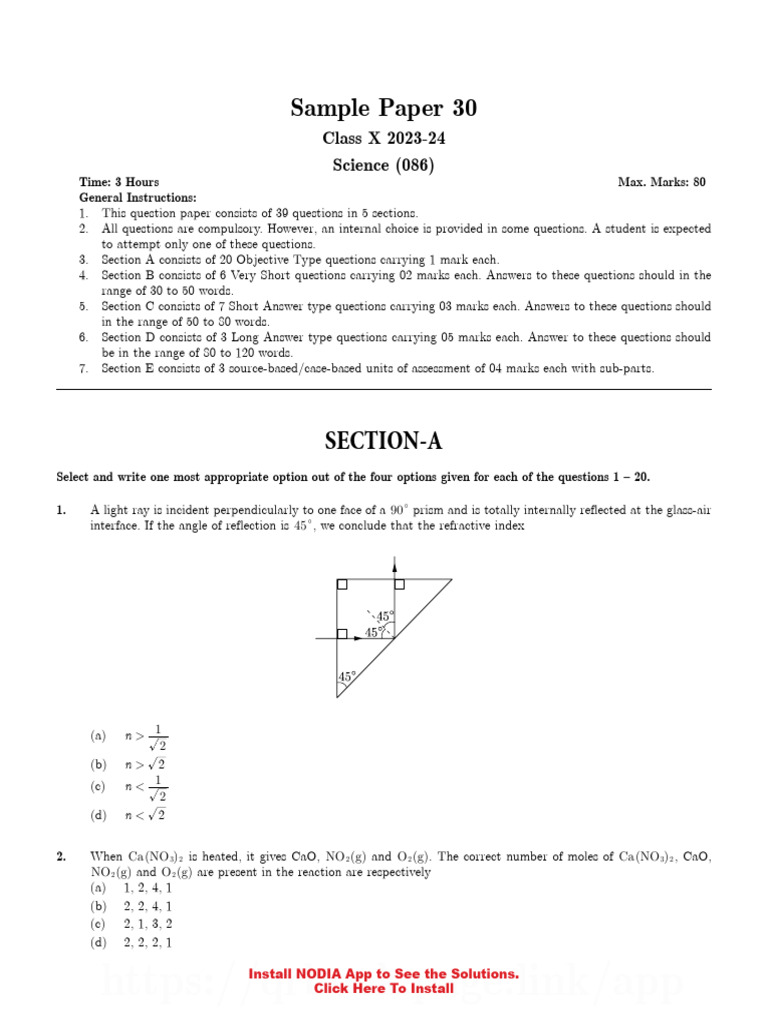 SC Sample Paper 30 Unsolved | PDF