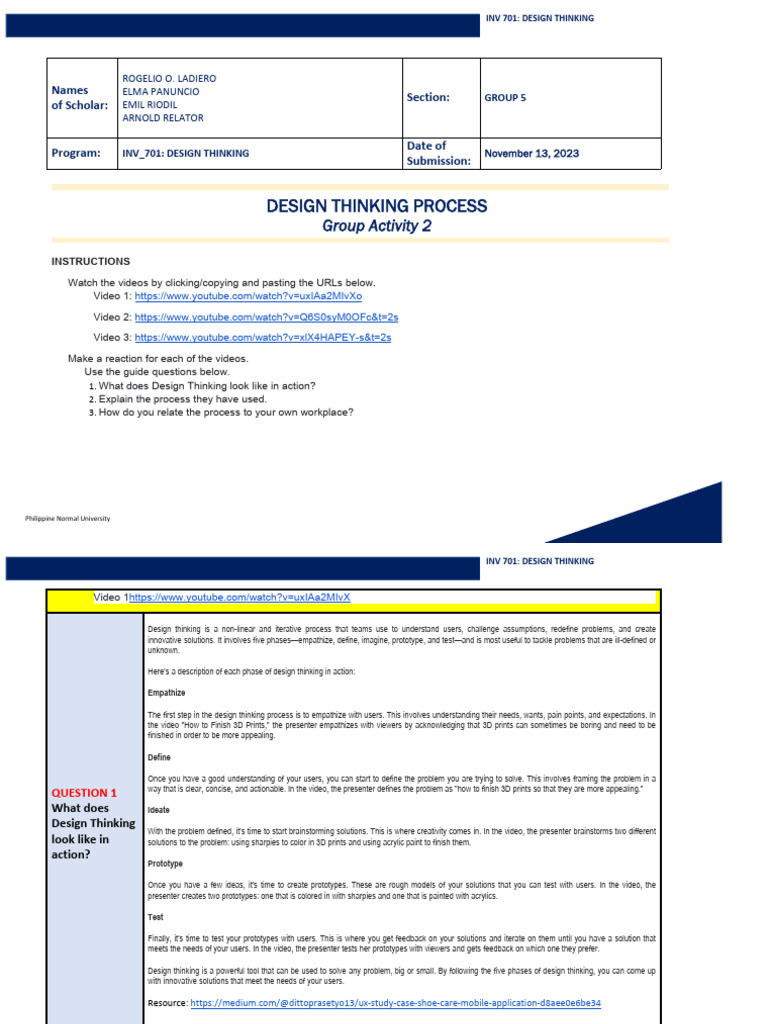 Activity 2 - Design Thinking Skills - Group 5 | PDF