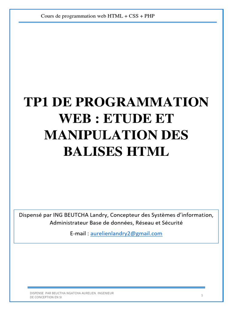 TP1 Manipulation Des Balises HTML | PDF | Html | Programmation web