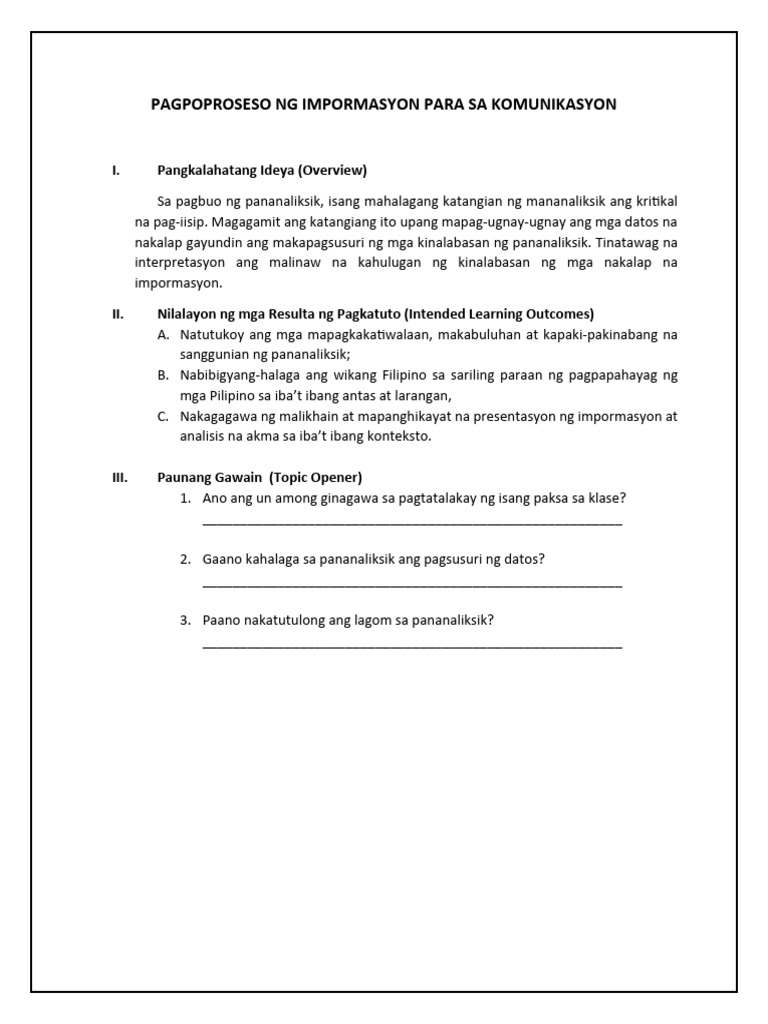 Aralin 3 (PAGPOPROSESO NG IMPORMASYON PARA SA KOMUNIKASYON) | PDF