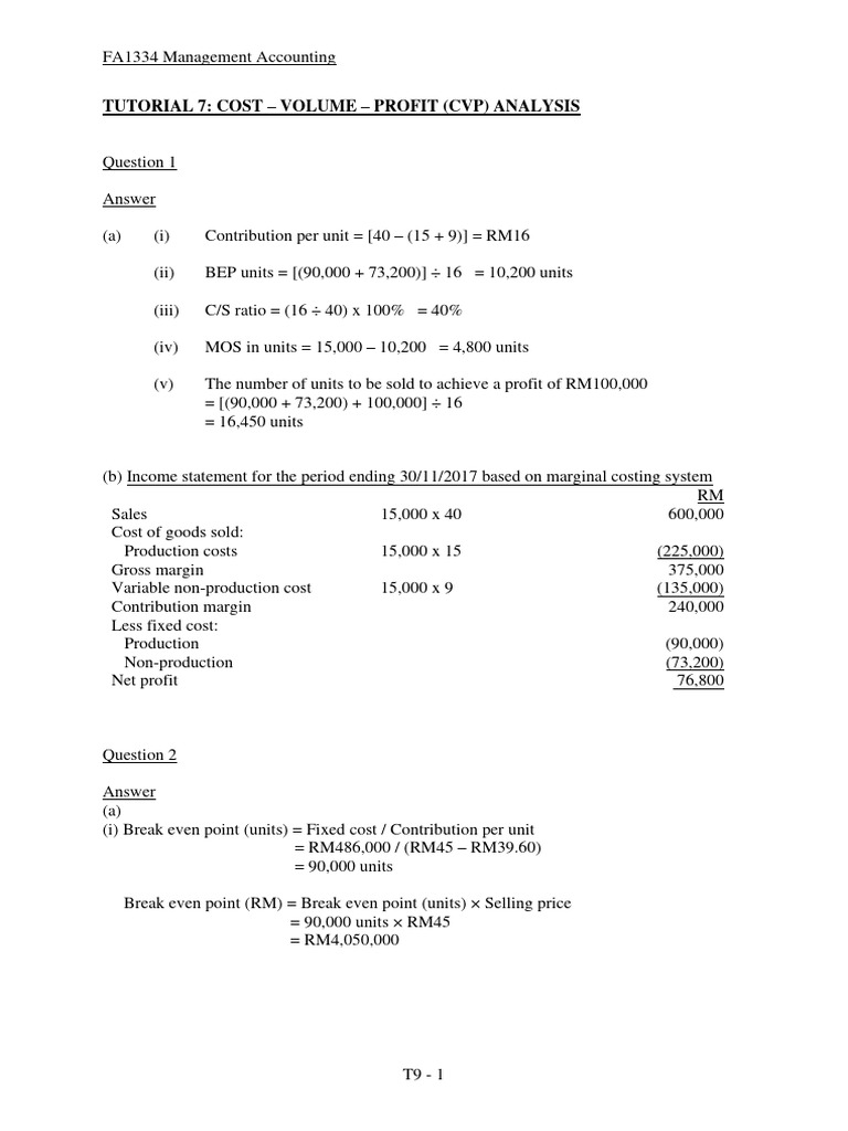 TUTORIAL 7 CVP-answers | PDF
