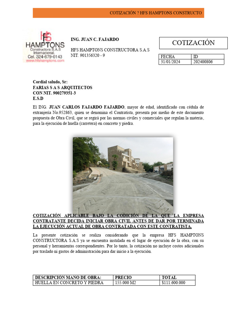 Cotización Mano de Obra Construcción | PDF