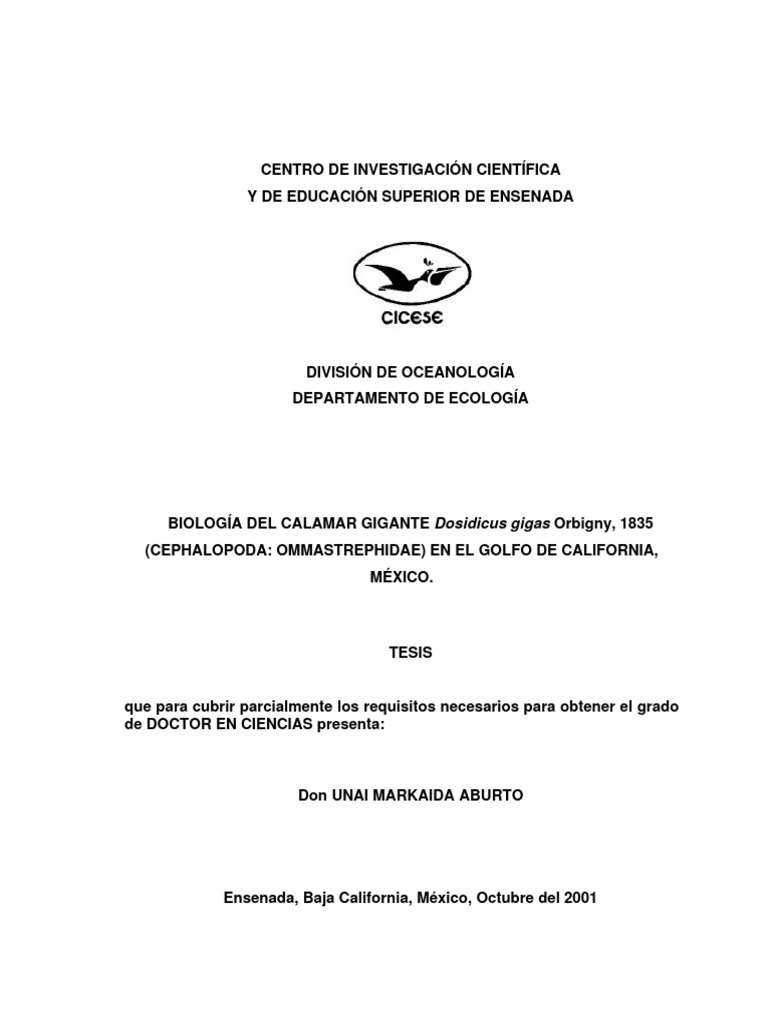 Markaida 2001 Tesis Doctoral | PDF | Doctorado | Hembra