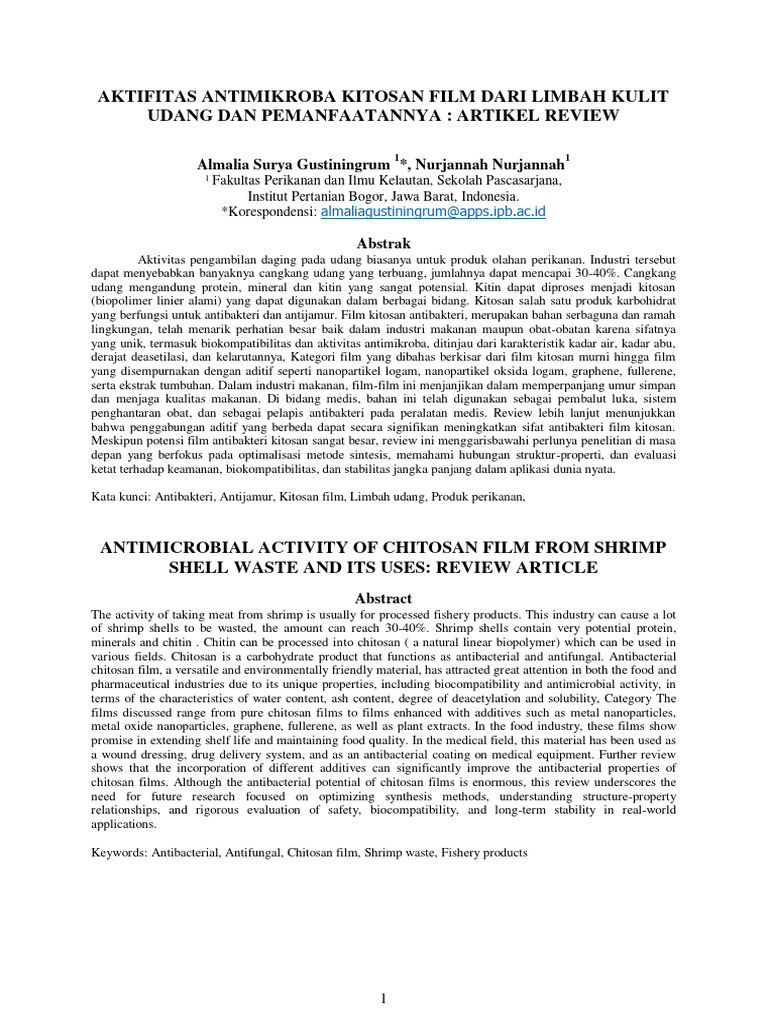 Aktifitas Antimikroba Kitosan Film Dari Limbah Kulit Udang Dan ...
