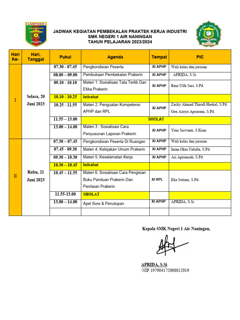 Susunan Acara Pembekalan PKL | PDF