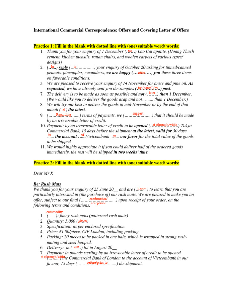 Unit 5 & 6 - Offers and Cover Letter Practice Excercises | PDF