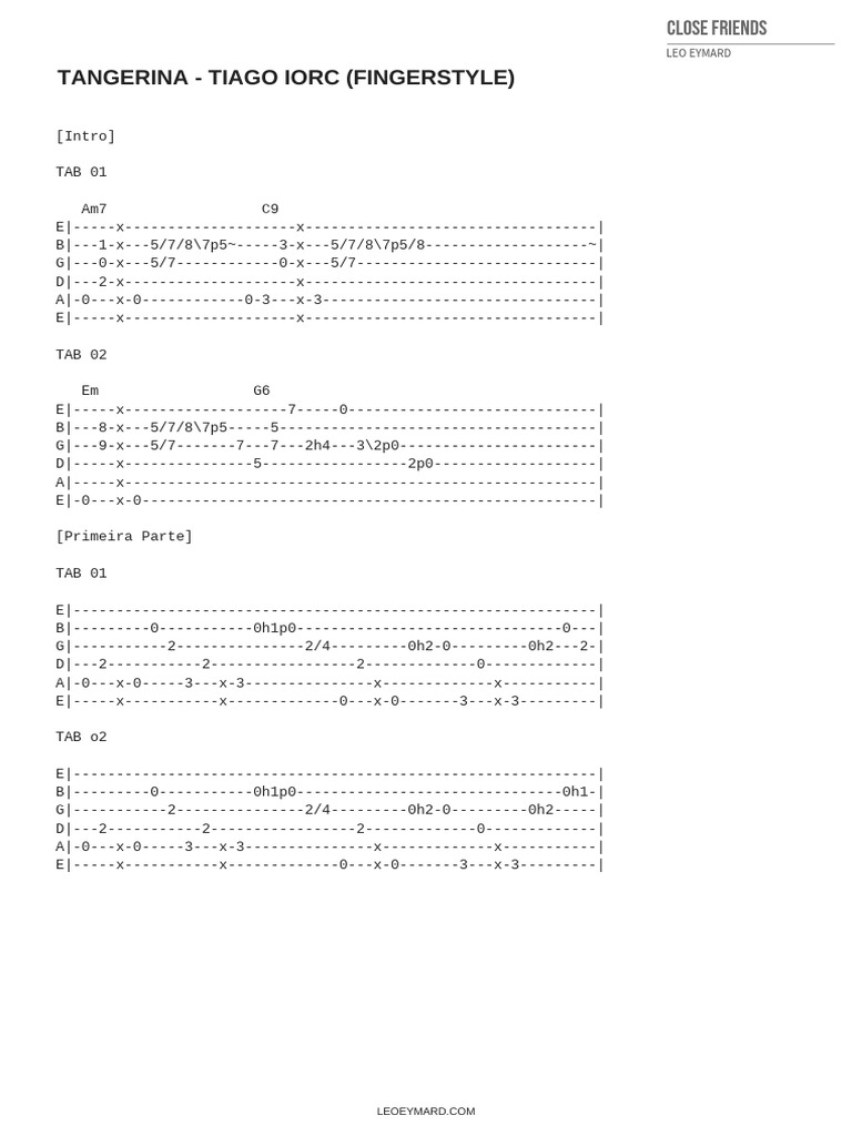 TAB - Tangerina - Tiago Iorc (Fingerstyle) | PDF | Teaching Methods ...