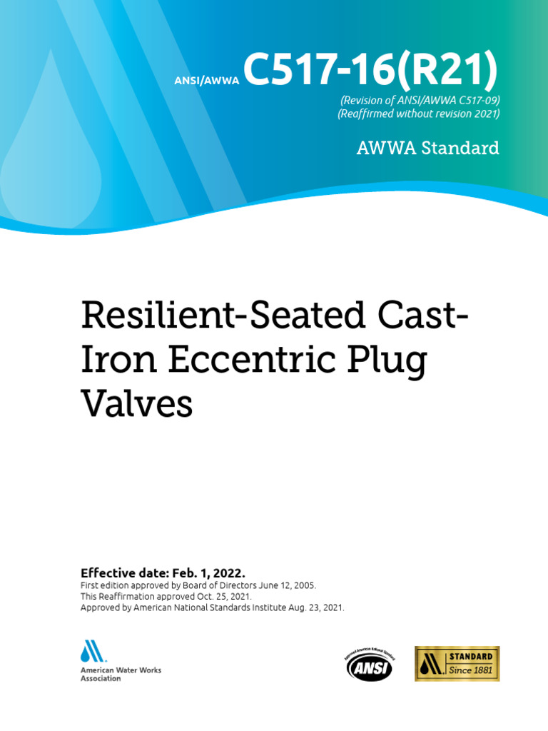 AWWA C517-16 (R21) LookInside | PDF | Valve | Standardization