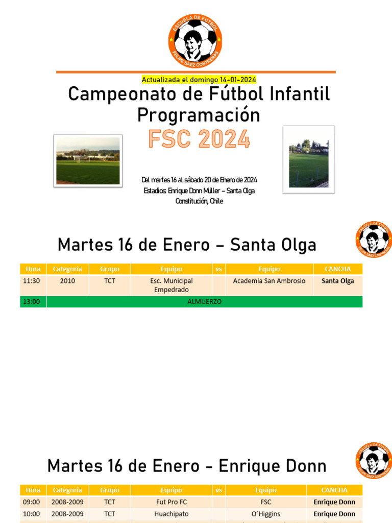 Campeonato FSC 2024 - Programación - Modificada 14-01 | PDF