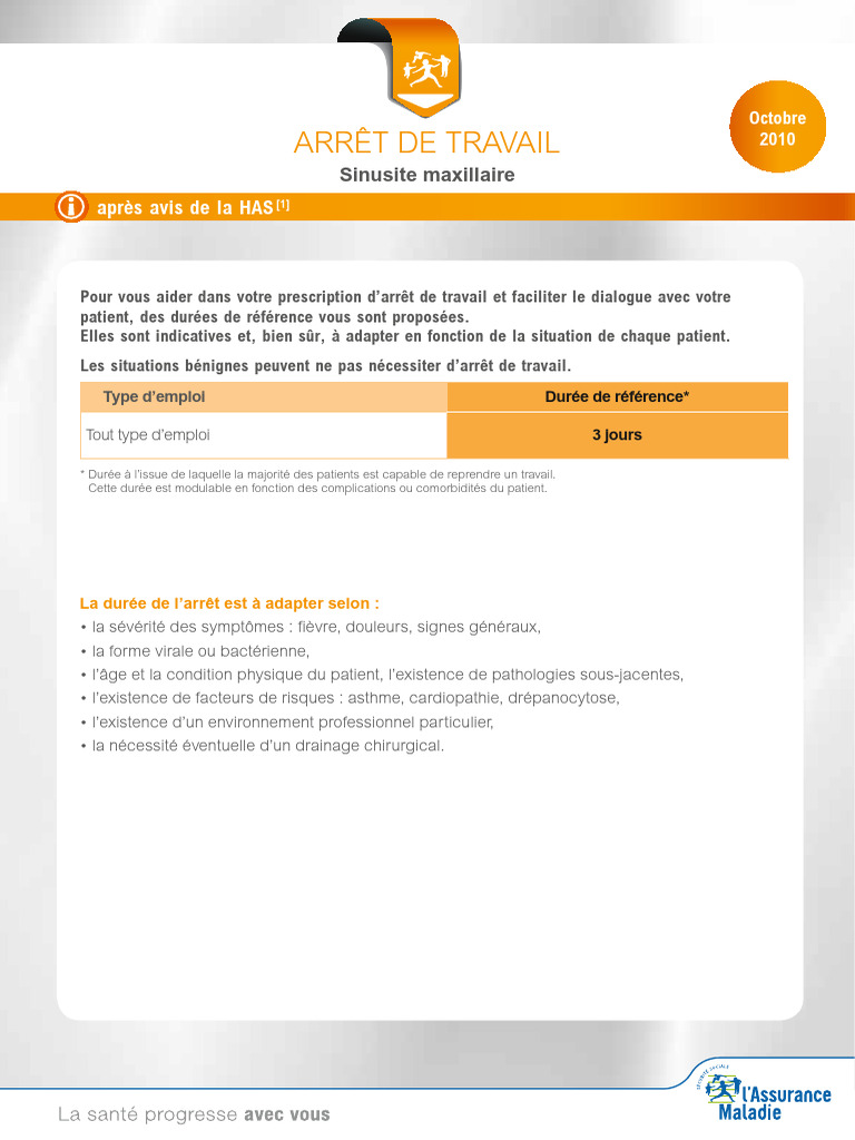 Arret Travail Sinusite Maxillaire - Assurance Maladie | PDF