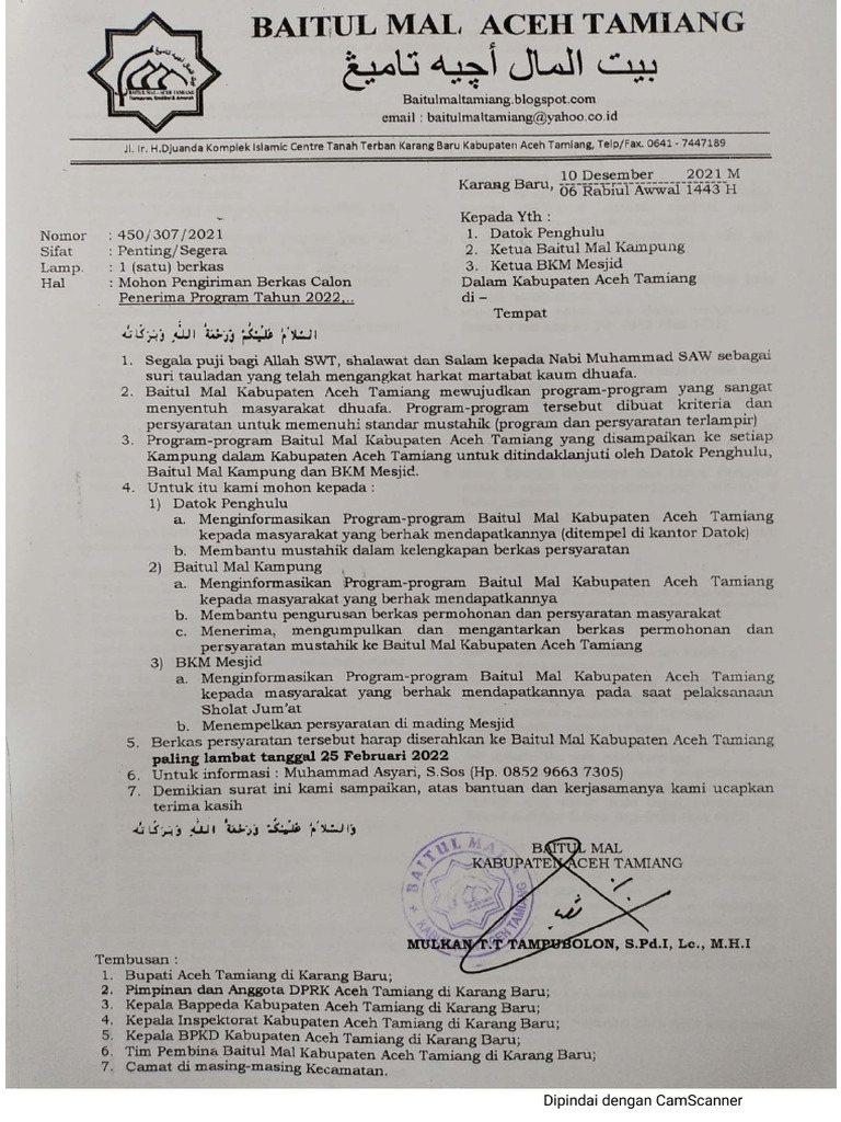 Program Baitul Mal Aceh Tamiang Tahun 2022 | PDF