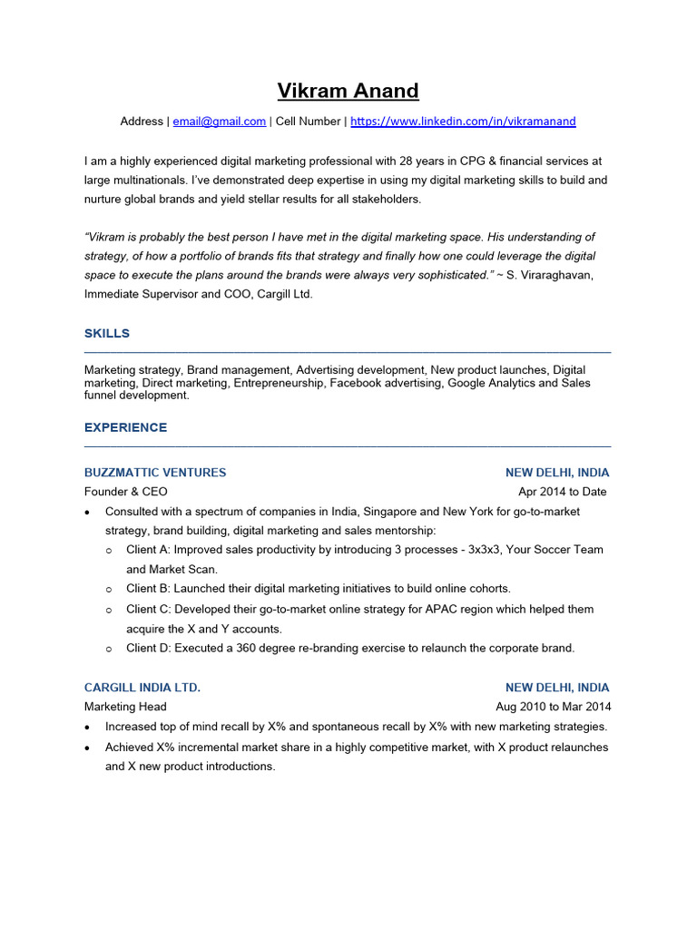 Resume Sample 1 | PDF | Digital Marketing | Brand