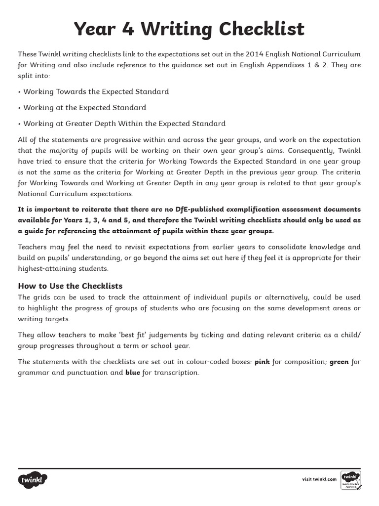 t2 e 3034 Year 4 Writing Checklist Ver 3 | PDF