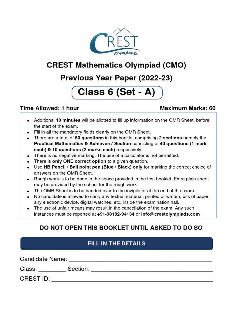 Cmo Previous Year For Class 6 Pdf Triangle Elementary Geometry