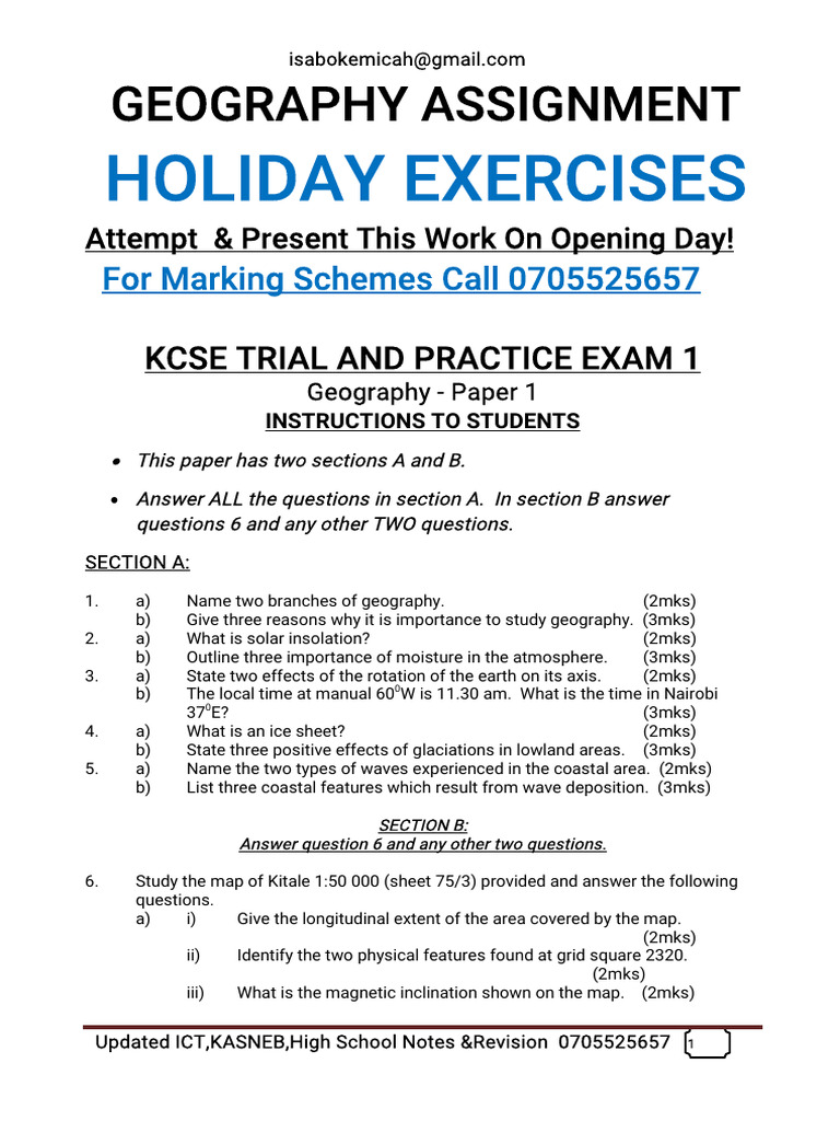 Geography Holiday Assignment KCSE | PDF