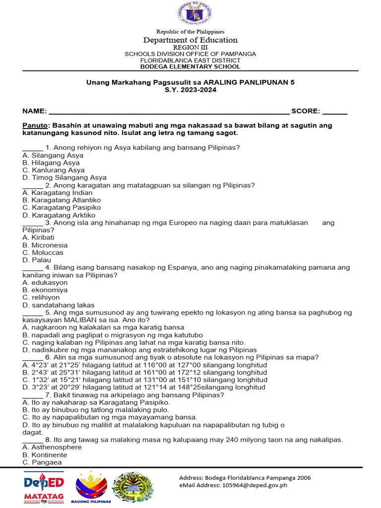 Q1 Periodical Test in Apan 5 | PDF