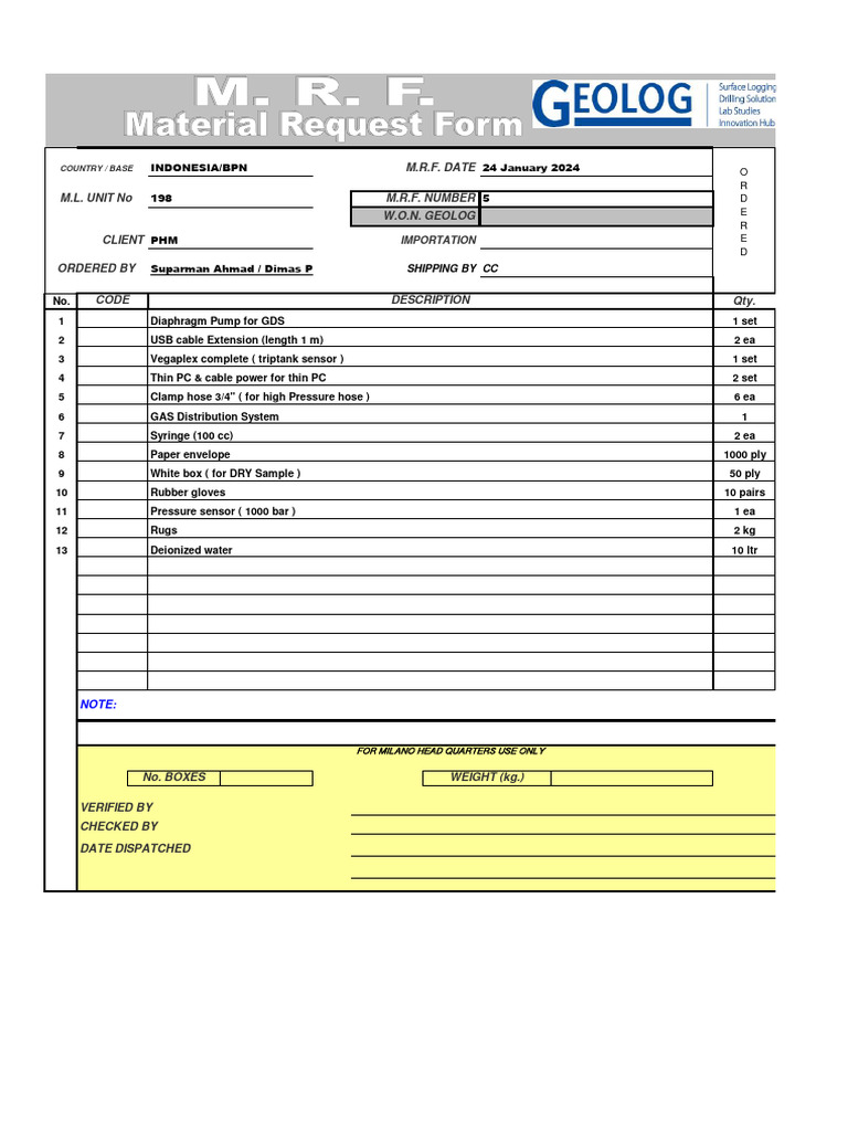 Material Request #5 24 January 2024 | PDF