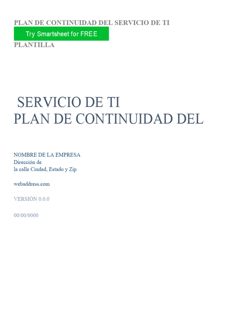Ic It Service Continuity Plan Template 27409 Word Es Pdf
