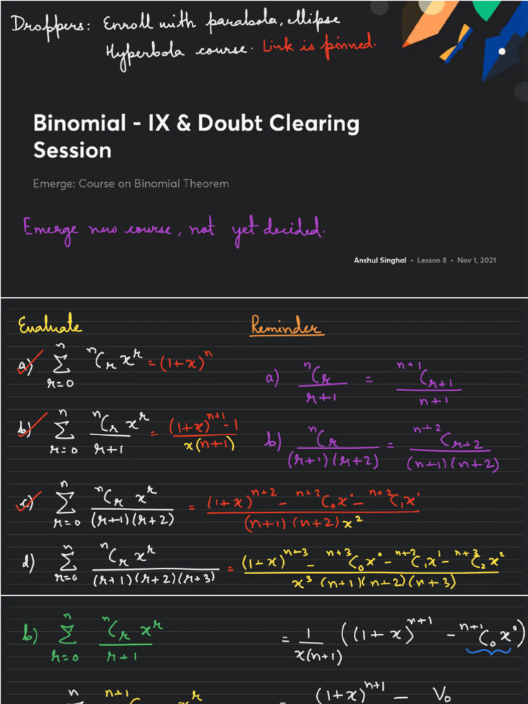 Binomial IX Doubt Clearing Session With Anno | PDF