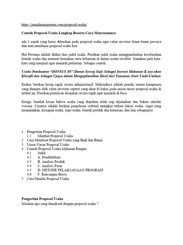 Contoh Proposal Usaha Lengkap Beserta Cara Menyusunnya | PDF