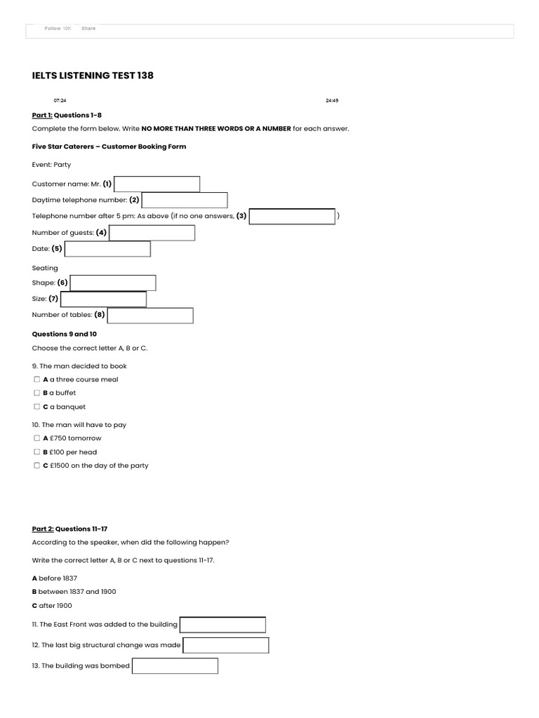 IELTS MASTER - IELTS Listening Test 138 | PDF | Social Sciences | Science