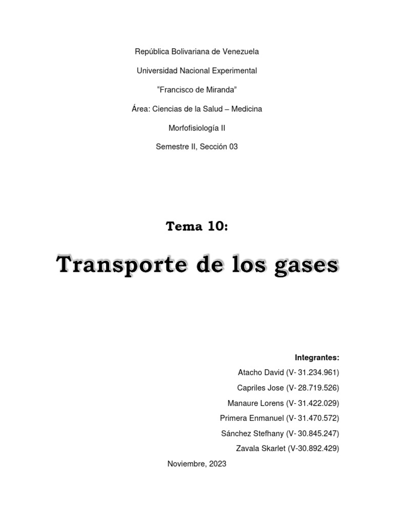 Transporte de Los Gases. Grupo 9 | PDF | Hipoxia (médica) | Hemoglobina