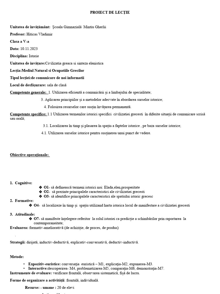 Proiect - de - Lectie - Clasa - A - V A 10 .11 | PDF