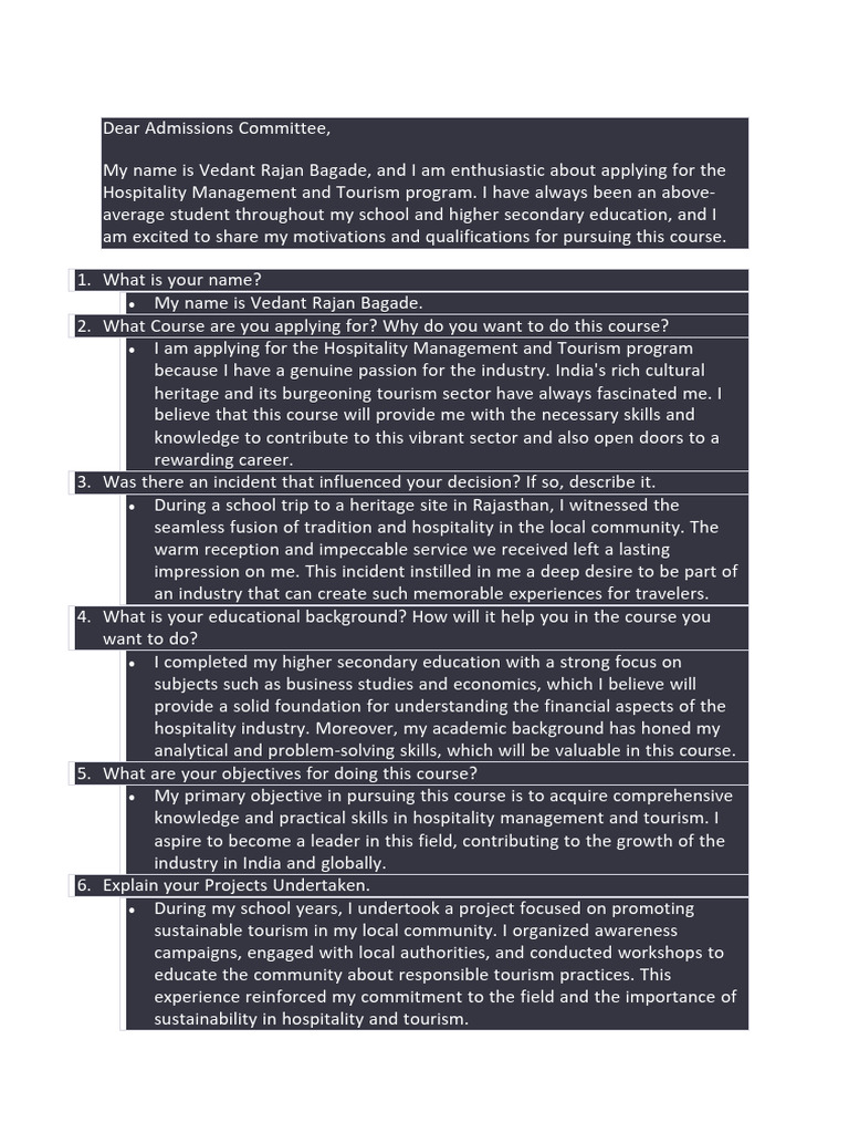 SOP Rough Answers | PDF | Leadership | Tourism