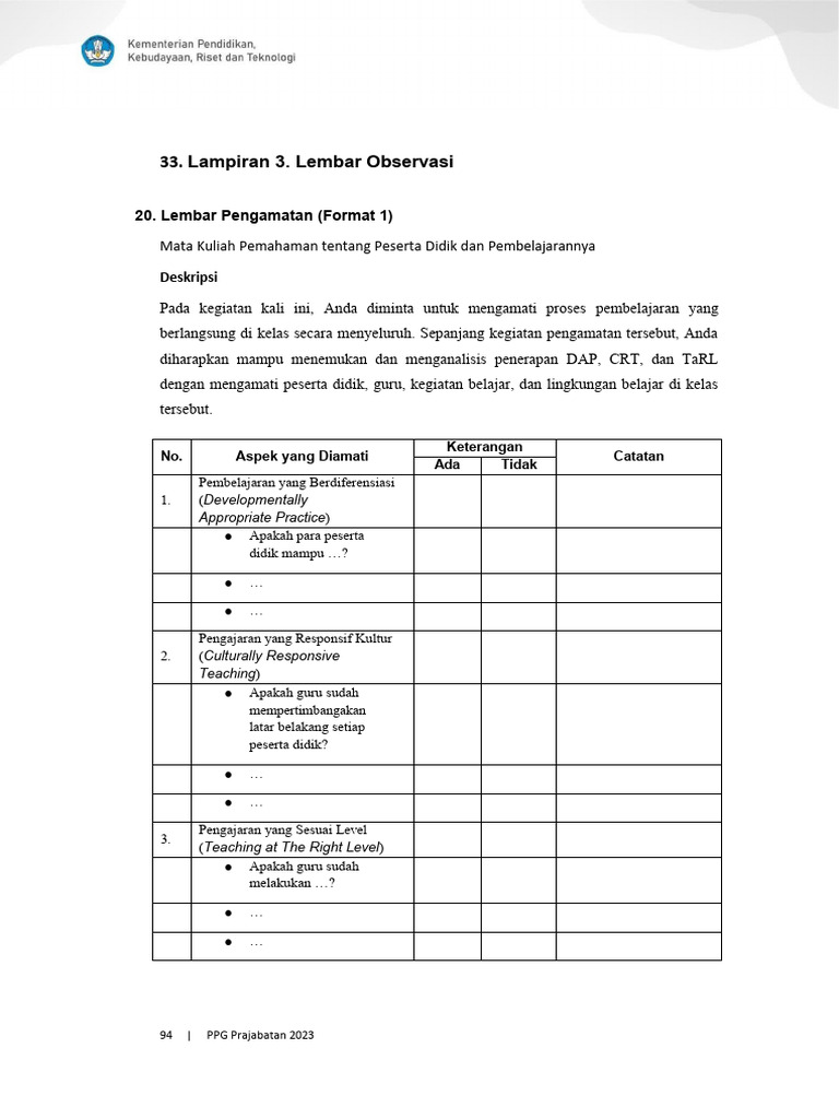 Lembar Pengamatan | PDF