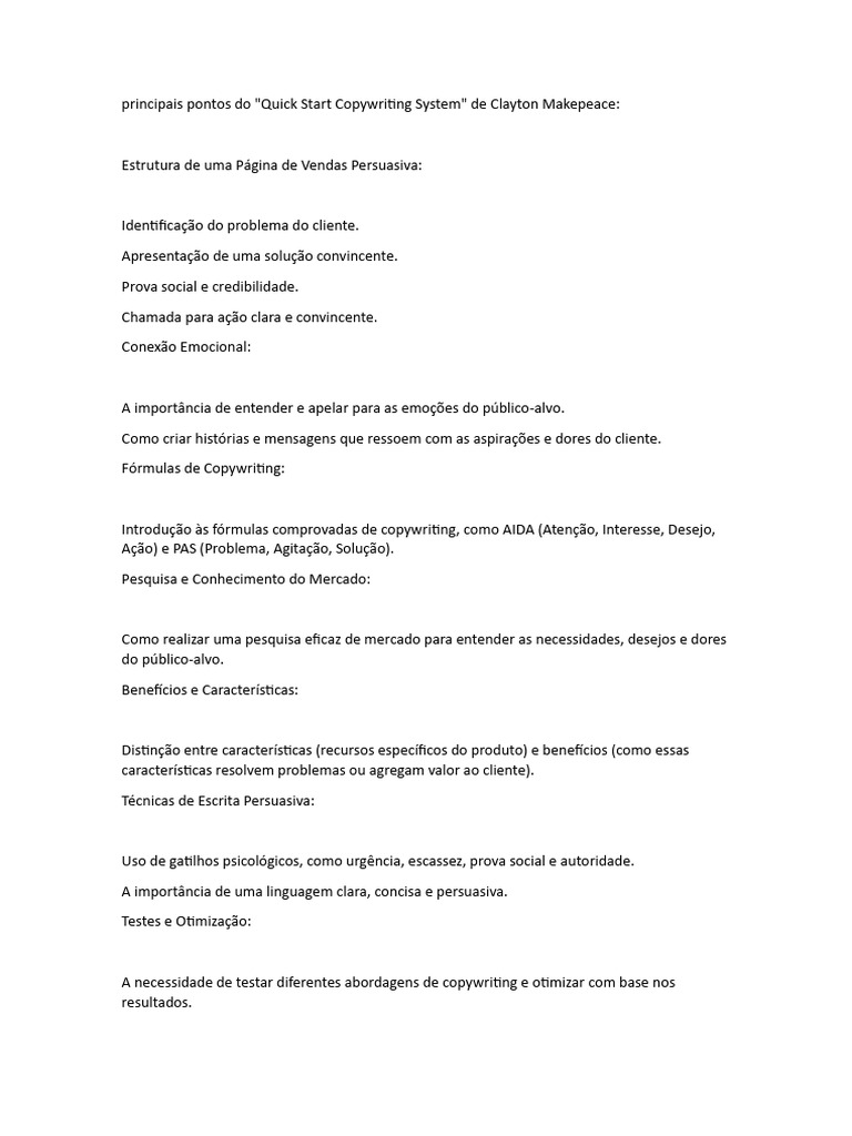 Principais Pontos Do Livro Quick Start Copywriting System Clayton ...