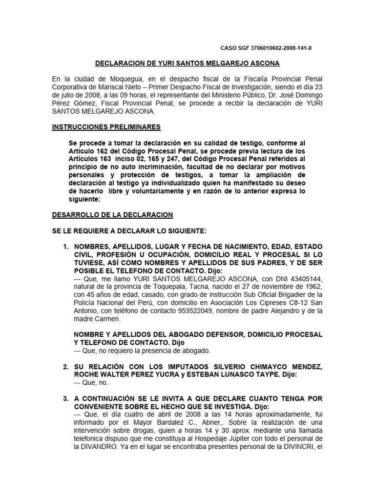 Declaración De Testigo Pdf