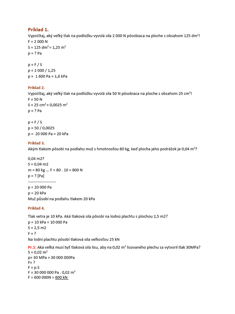 31 A) Tlaková Sila - Príklady 50125372365b135c7dcb9c | PDF