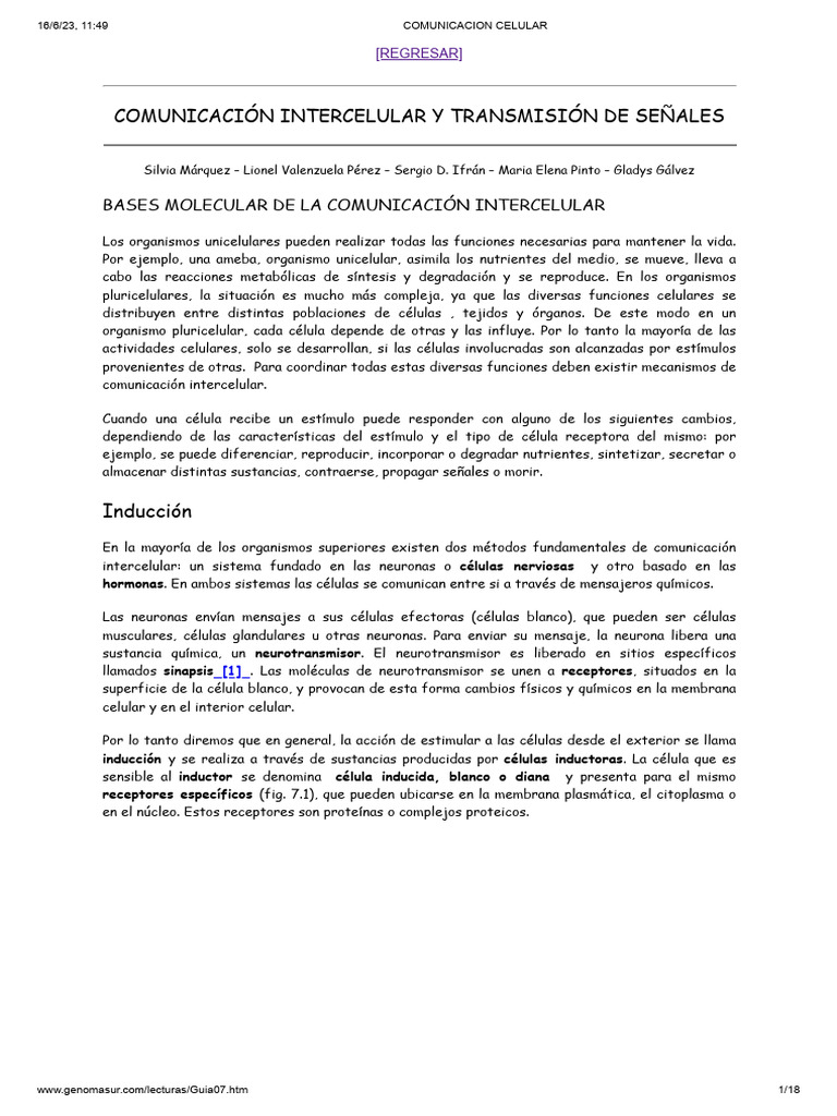 Comunicacion Celular PDF | PDF | Receptor (Bioquímica) | Hormona
