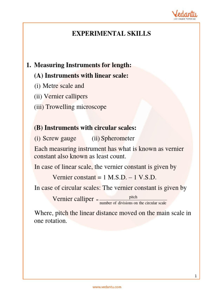 Experimental Skills - Revision Notes For JEE Main 2023-24 | PDF ...