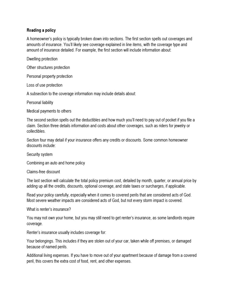 Reading A Policy | PDF | Insurance | Home Insurance