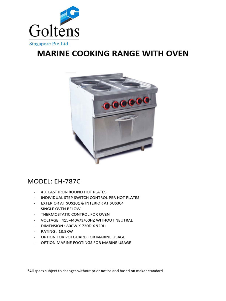 Electric Cooking Range With 4 Hot Plates and Oven - EH-787C | PDF