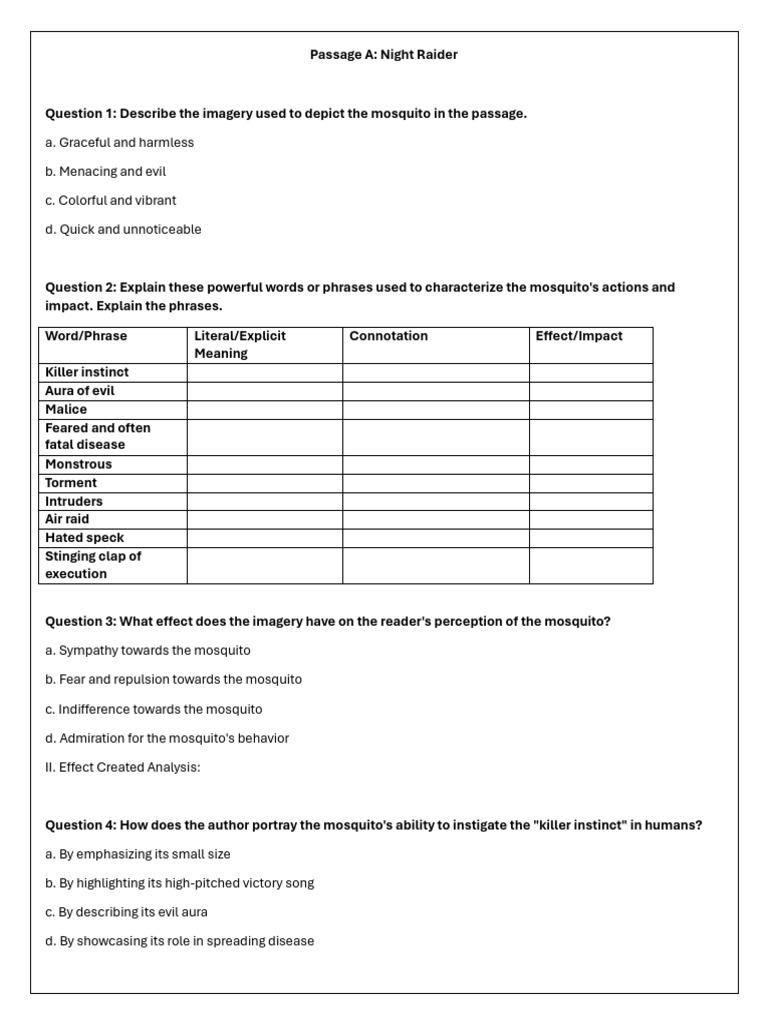 A Night Raider Language Analysis Worksheet | PDF