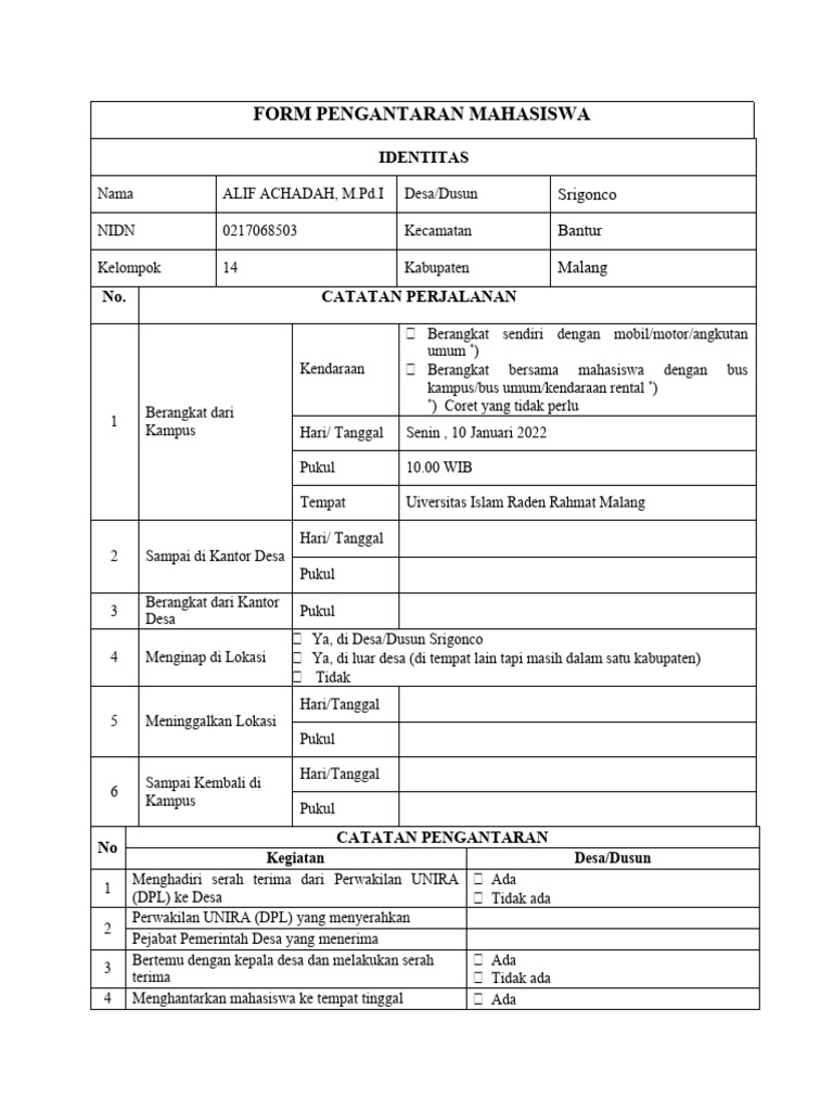 Form Pengantaran Dan Berita Acara Serah Terima Mahasiswa | PDF