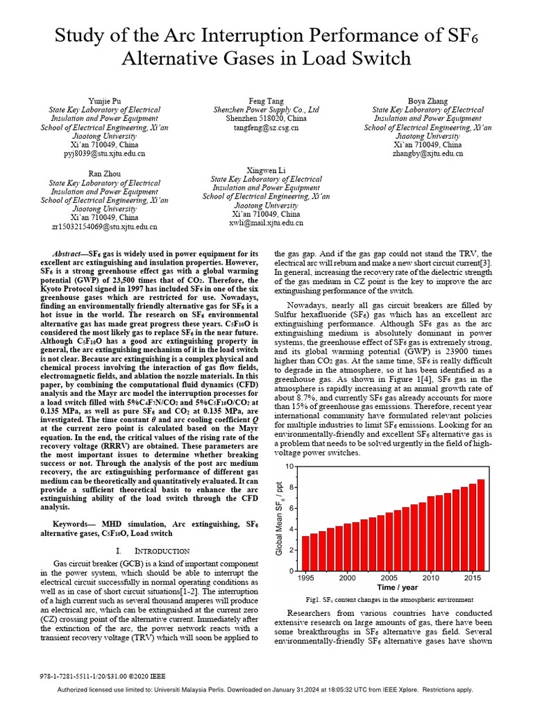 Study of The Arc Interruption Performance of SF6 Alternative Gases in ...