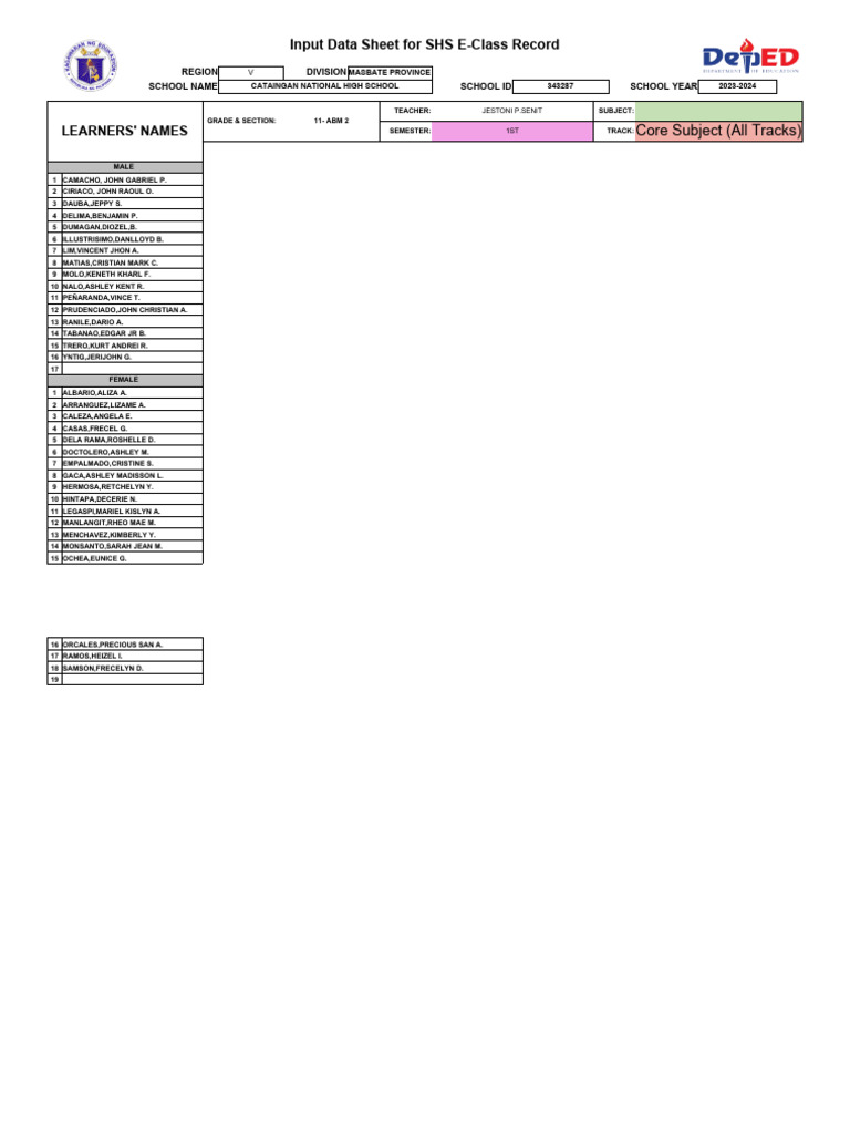 SHS E-Class Record 2023-2024 | PDF