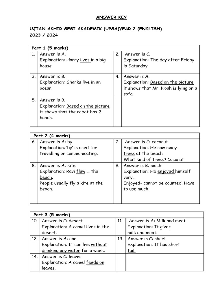 Answer Scheme Uasa Final Exam Y2 | PDF