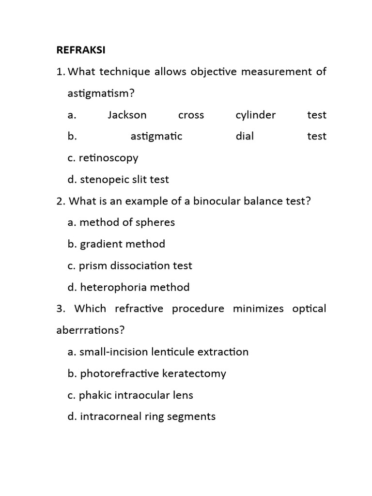 Soal Refraksi Dan Low Vision | PDF