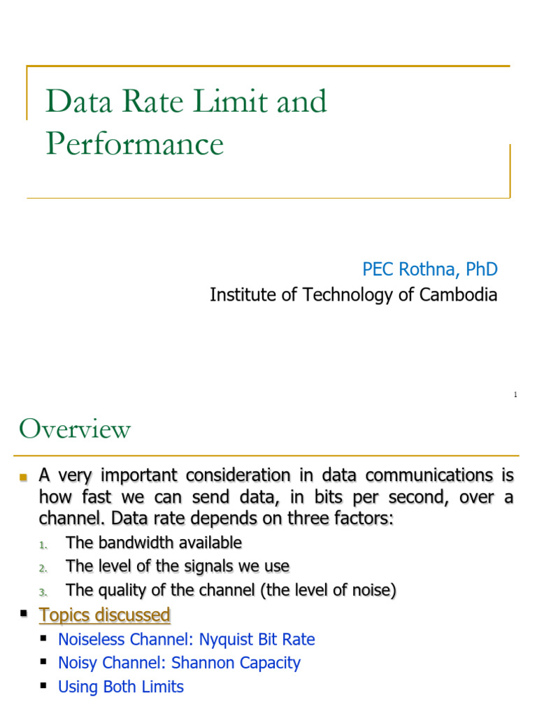 Lect. 05. Data Rate Limit | PDF | Signal To Noise Ratio | Bit Rate