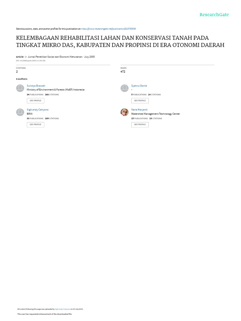 Kelembagaan Rehabilitasi Lahan Dan Konservasi Tana | PDF