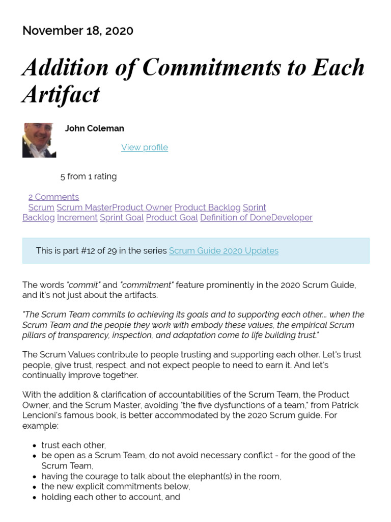 Addition Of Commitments To Each Artifact Pdf Scrum Software 8377